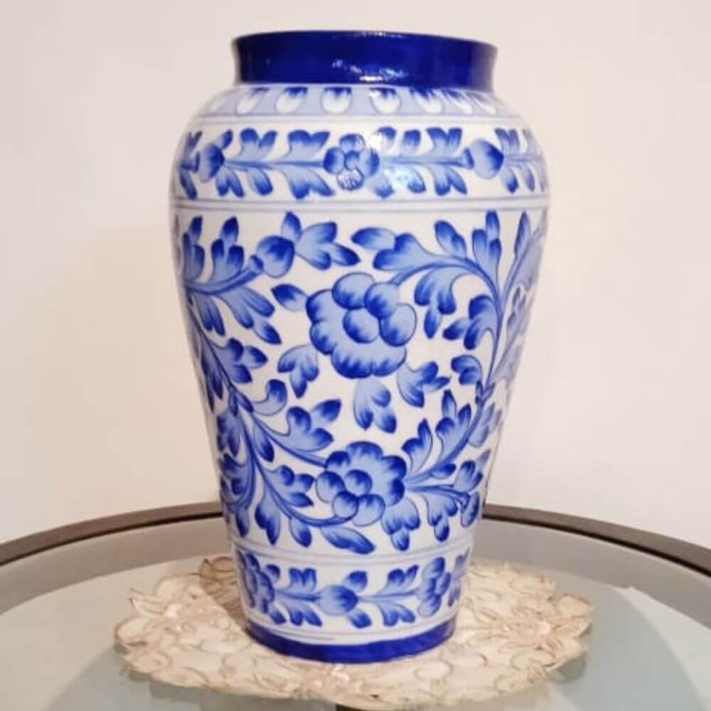 Blue Pottery Floral Vase - Rajasthani Haat