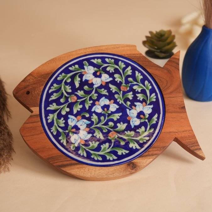 Blue Pottery Fish Shape Platter - Rajasthani Haat