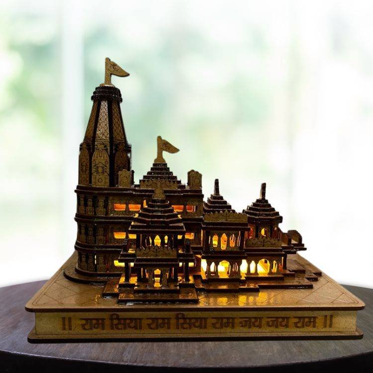 Ram Mandir Ayodhya Wooden Temple with Light - Rajasthani Haat