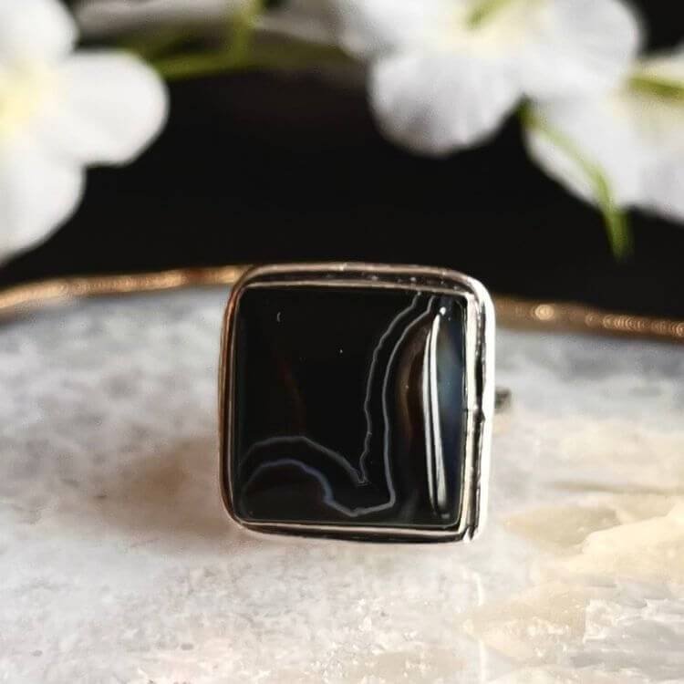 Black Onyx Square Ring - Rajasthani Haat