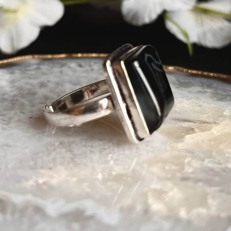 Black Onyx Square Ring - Rajasthani Haat