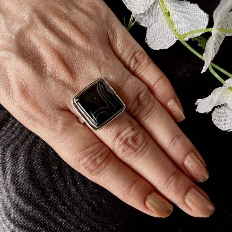 Black Onyx Square Ring - Rajasthani Haat