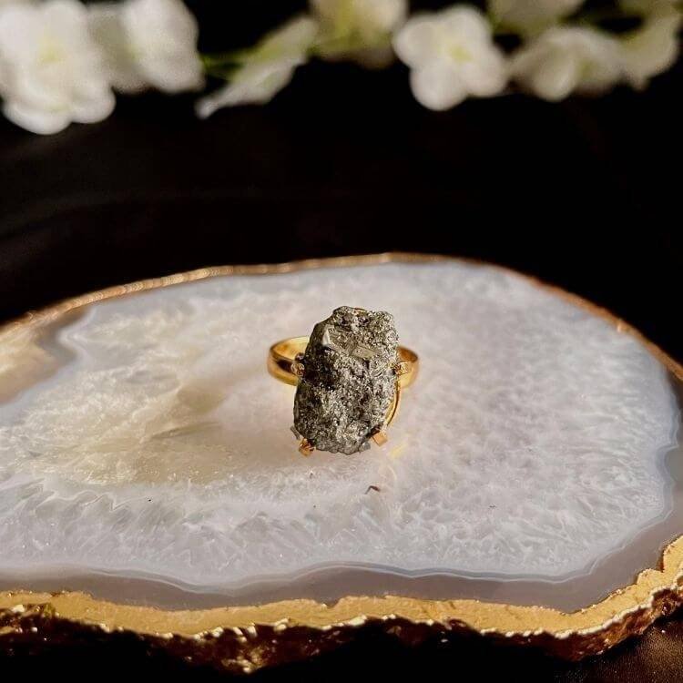 Pyrite Stone Natural Cut Ring Large - Rajasthani Haat