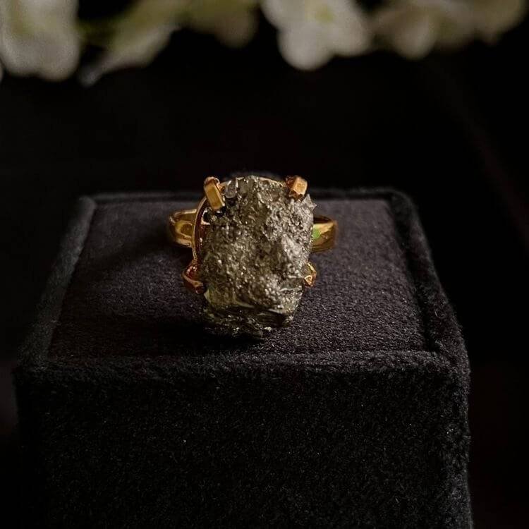 Pyrite Stone Natural Cut Ring Large - Rajasthani Haat