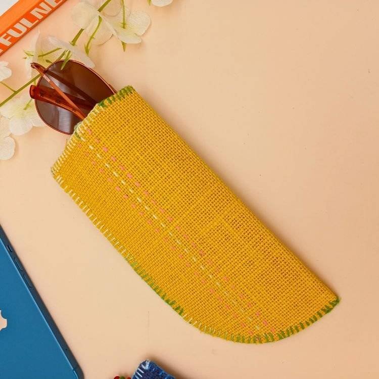 Jute Specs Sunglass Cover Yellow - Rajasthani Haat