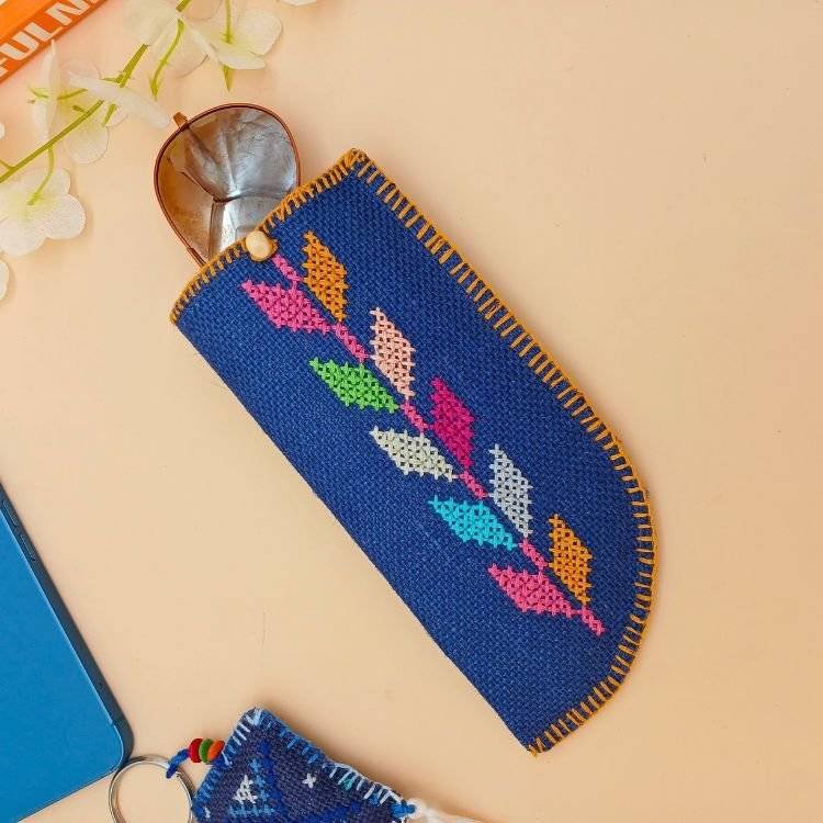 Jute Specs Sunglass Cover Blue - Rajasthani Haat
