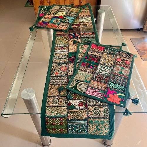 Heritage Thread Table Runner and 4 Mats Set - Rajasthani Haat