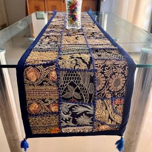 Midnight Blue Mirage Table Runner - Rajasthani Haat