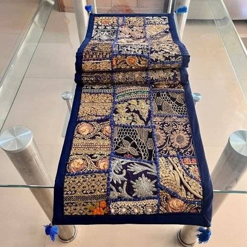 Midnight Blue Mirage Table Runner - Rajasthani Haat