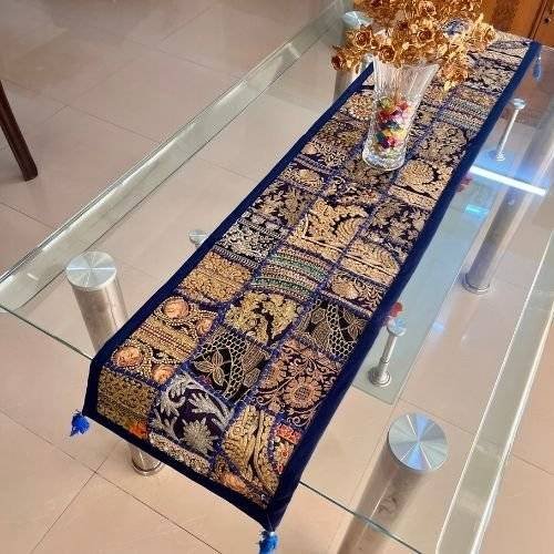 Midnight Blue Mirage Table Runner - Rajasthani Haat