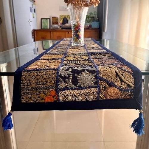Midnight Blue Mirage Table Runner - Rajasthani Haat