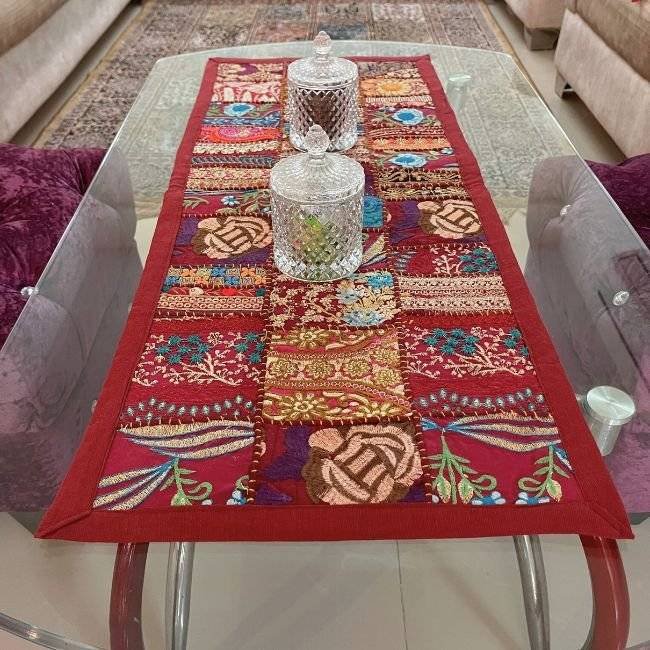 Maroon Patchwork Small Table Runner - Rajasthani Haat