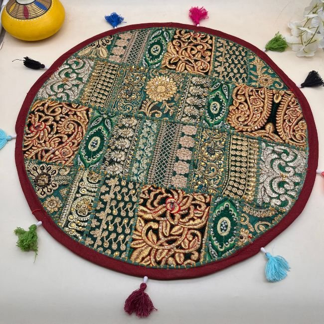 Golden Weave Round Table Mat - Rajasthani Haat