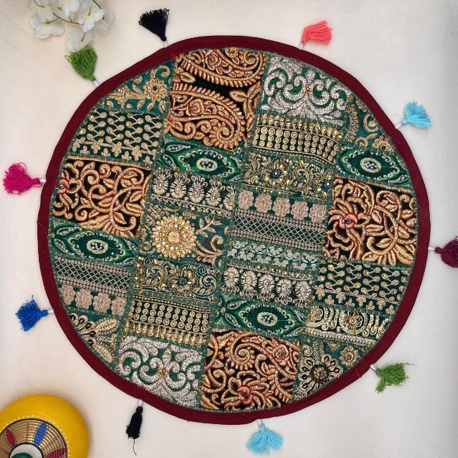 Golden Weave Round Table Mat - Rajasthani Haat